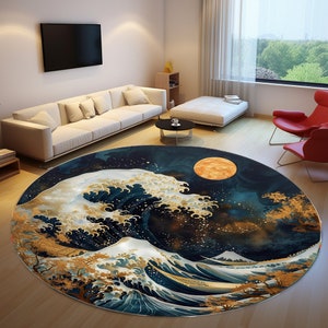 Ocean Wave Rug, Moon Circle Rug, Bedroom Round Rug, Large Circle Rug ...