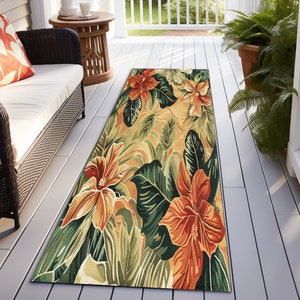 Aesthetic Rug, Orange Flower Rug, Beach House Decor, Movieroom Rug ...