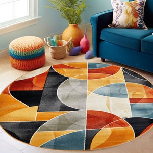 Orange Circle Rug, Contemporary Rug, Livingroom Decorative Rug, Printed ...