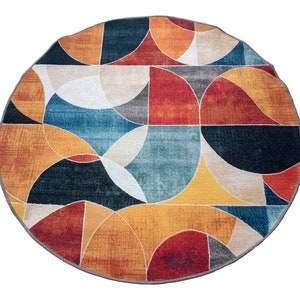 Printed Round Rug, Geometric Rug, Orange Circle Rug, Livingroom ...