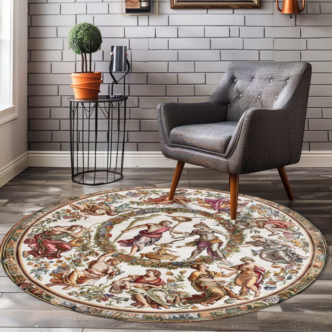 Blush Round Rug, Ancient Greek Rug, Archeology Museum Theme, Egyptian ...