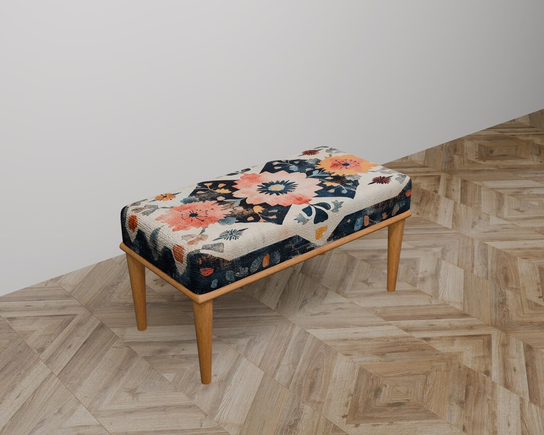 Botanical Bench, Housewarming Bench, Yoga Bench, Bedroom Pouf, Make up ...