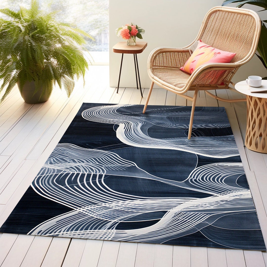 Washable Rug, Modern Rug, Eco Friendly Rug, Navy Blue-gray Rug ...