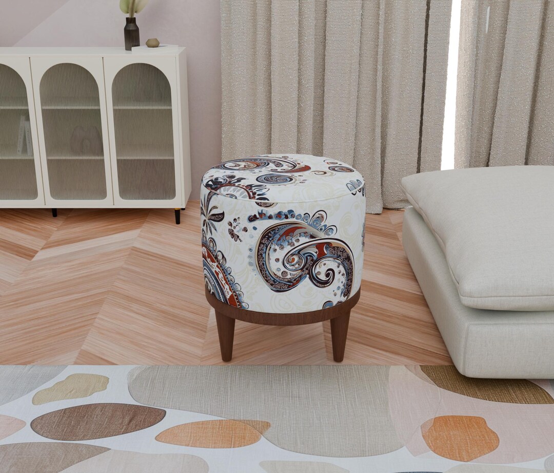 Chic Entryway Pouf, Jute Footstool, Boho Round Bench, Make up Chair ...