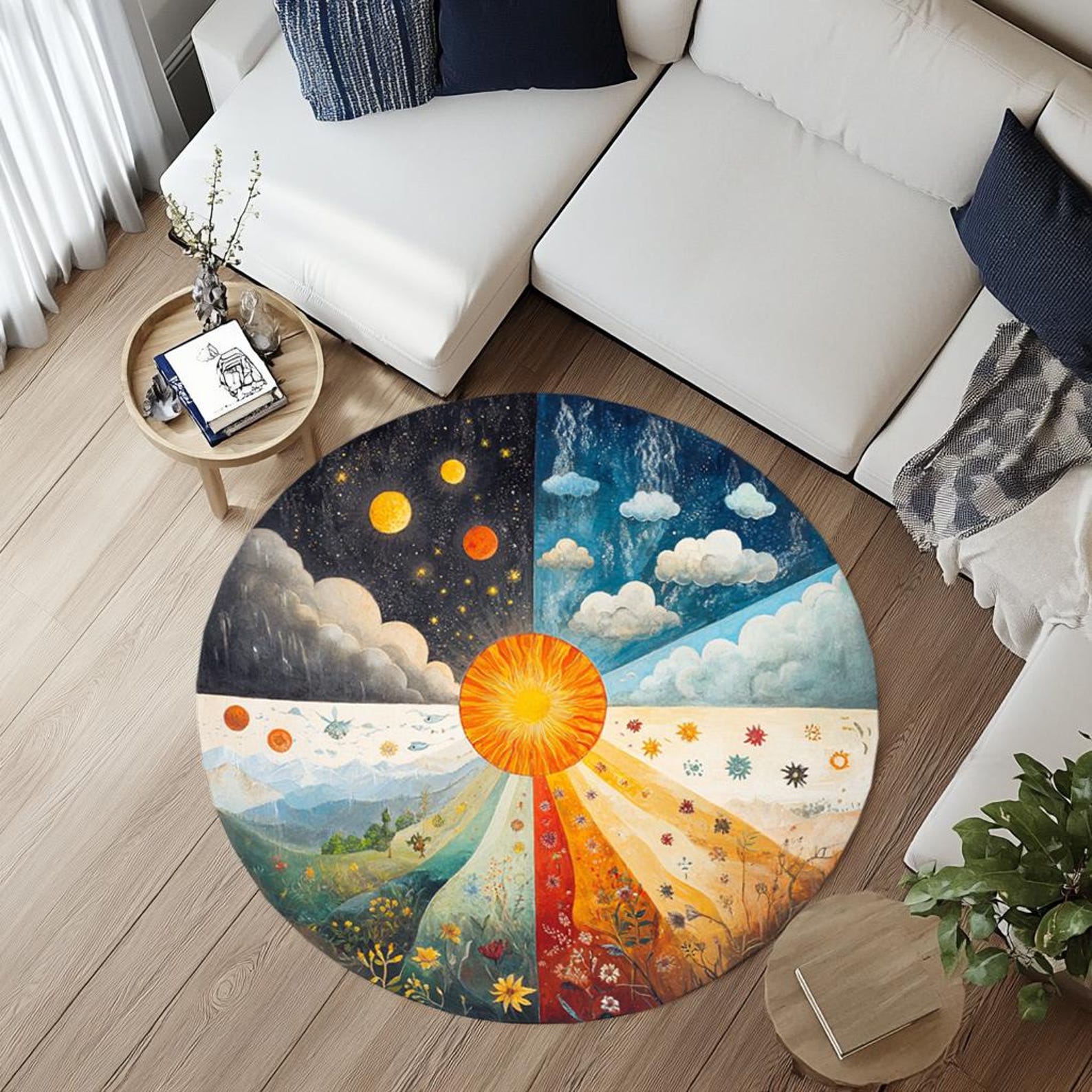 Nature View Rug, Amazing Design Rug, Sun Figured Rug, Modern Round Rug ...