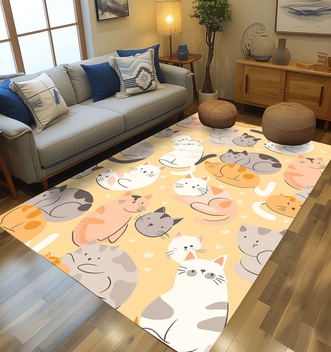 Cute Cate Pattern Rug, Bohemian Rug, Cat Design Rug, Cat Area Rug, Home ...