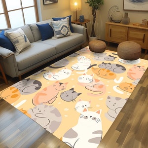 Cute Cate Pattern Rug, Bohemian Rug, Cat Design Rug, Cat Area Rug, Home ...