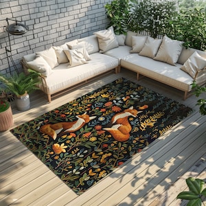 Floral Animal Rug, Orange Fox Rug, Washable Patio Rug, Gift for Office ...