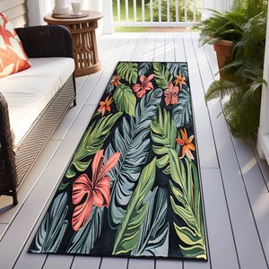 Green Summer Rug, Leaf Design Rug, Outdoor Large Rug, Pet Friendly Rug ...