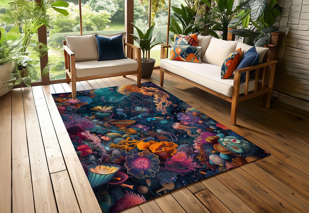 Underwater Animals Rug, Stylish Rug, Ocean Creatures Rug, Non-slip Rug ...