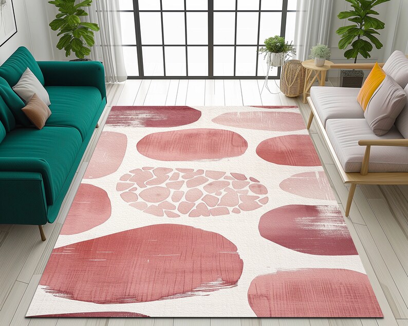 Pink Geometric Rug, Foldable Rug, Floor Runner, Kitchen Rug, Dressing ...