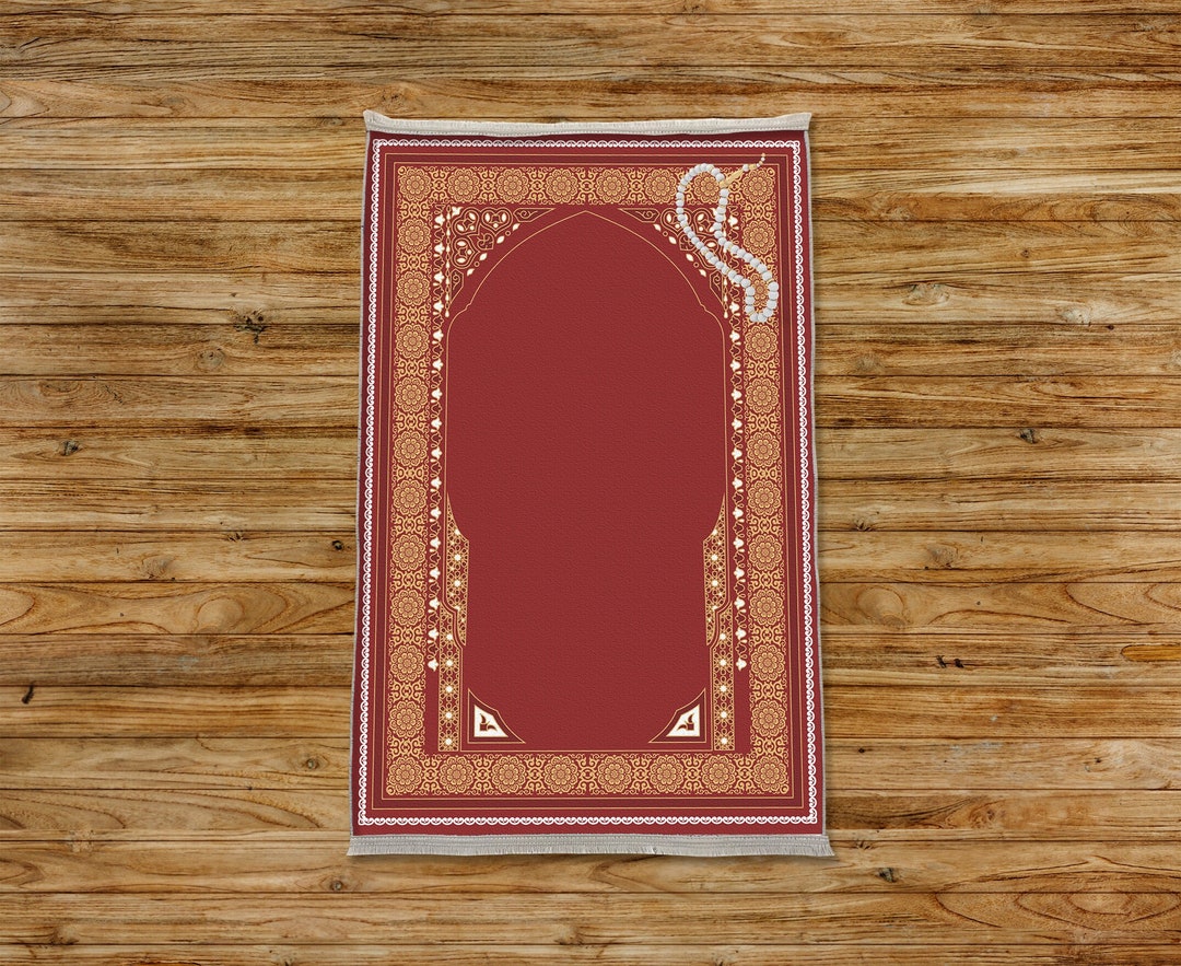 Red Prayer Rug, Plush Sajadah, Masjid Sajadah, Premium Prayer, Chic ...