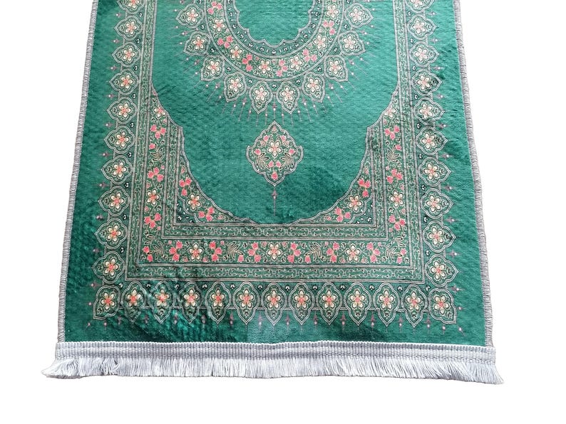 Green Prayer, Luxury Mat, Salah Mat, Kaaba Prayer Rug, Muslim Prayer ...