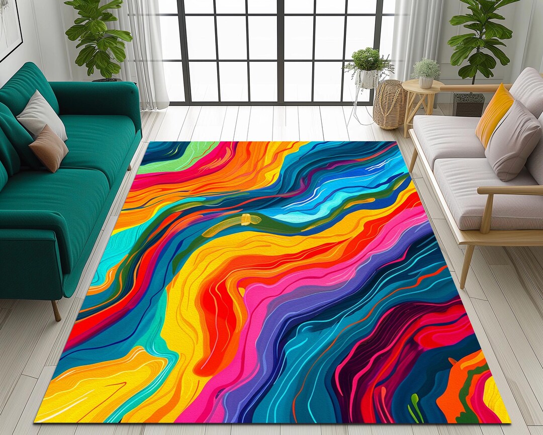 Rainbow Runner Rug, Playroom Rug, Bright Color Rug, Tropical Runner Rug ...