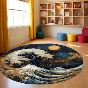 Ocean Wave Rug, Moon Circle Rug, Bedroom Round Rug, Large Circle Rug ...