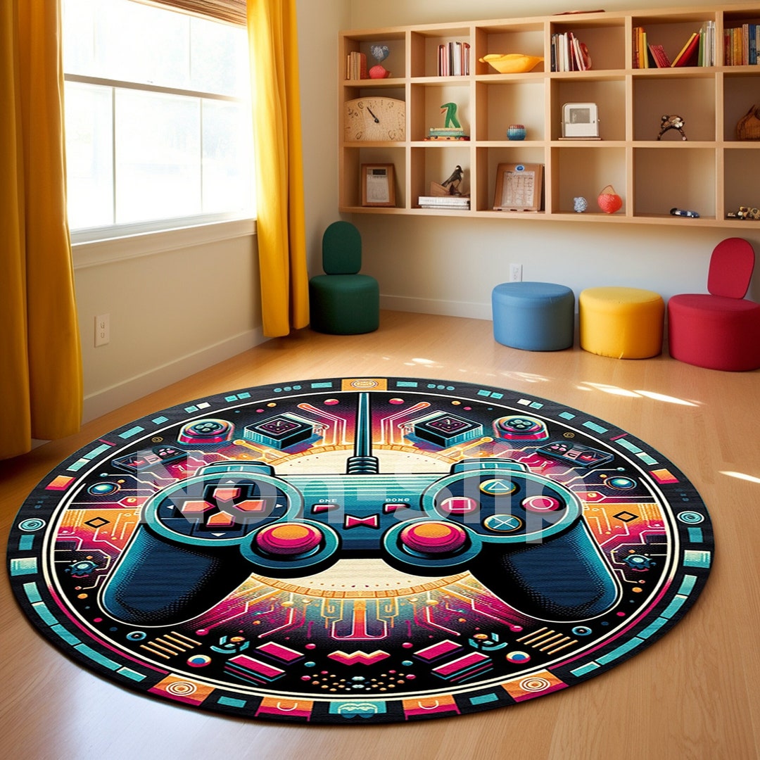 Game Room Rug, Consol Figured Rug, Washable Rug, Non Slip Circle Rug ...