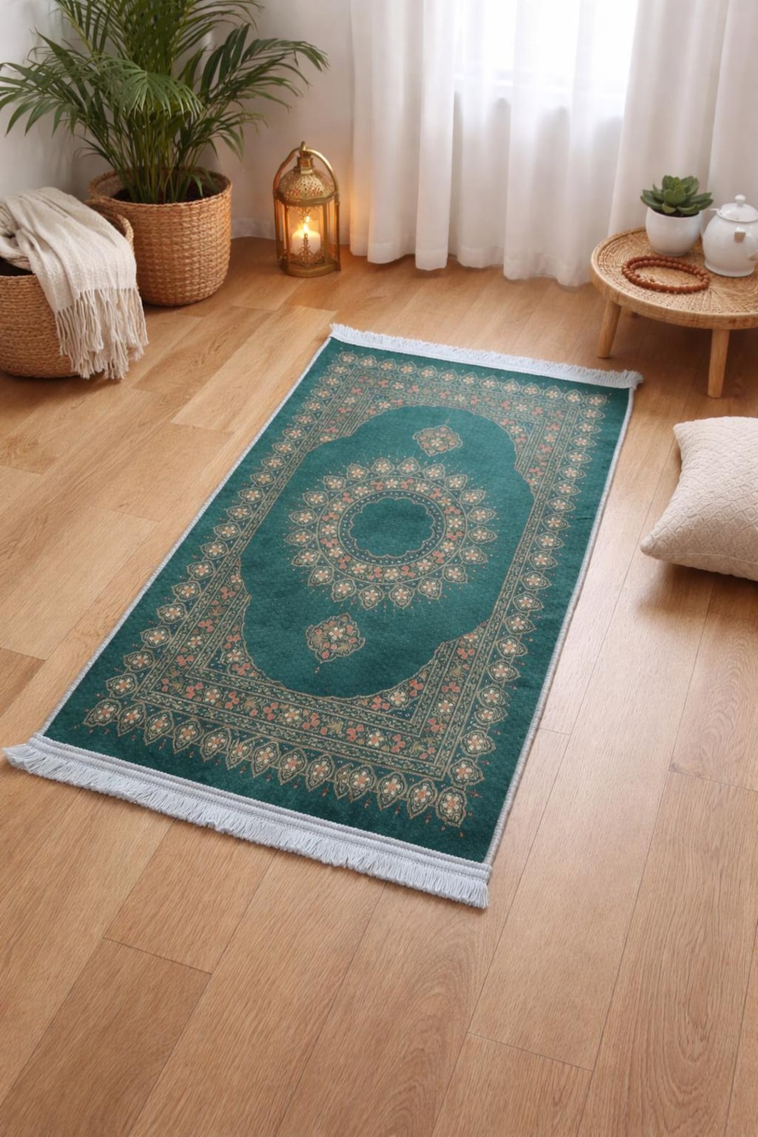 Green Prayer, Luxury Mat, Salah Mat, Kaaba Prayer Rug, Muslim Prayer ...