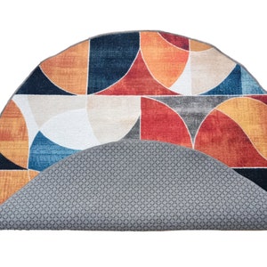 Printed Round Rug, Geometric Rug, Orange Circle Rug, Livingroom ...