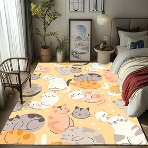 Cute Cate Pattern Rug, Bohemian Rug, Cat Design Rug, Cat Area Rug, Home ...