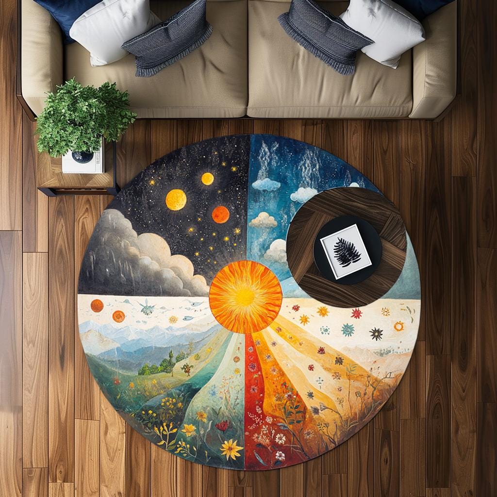 Nature View Rug, Amazing Design Rug, Sun Figured Rug, Modern Round Rug ...