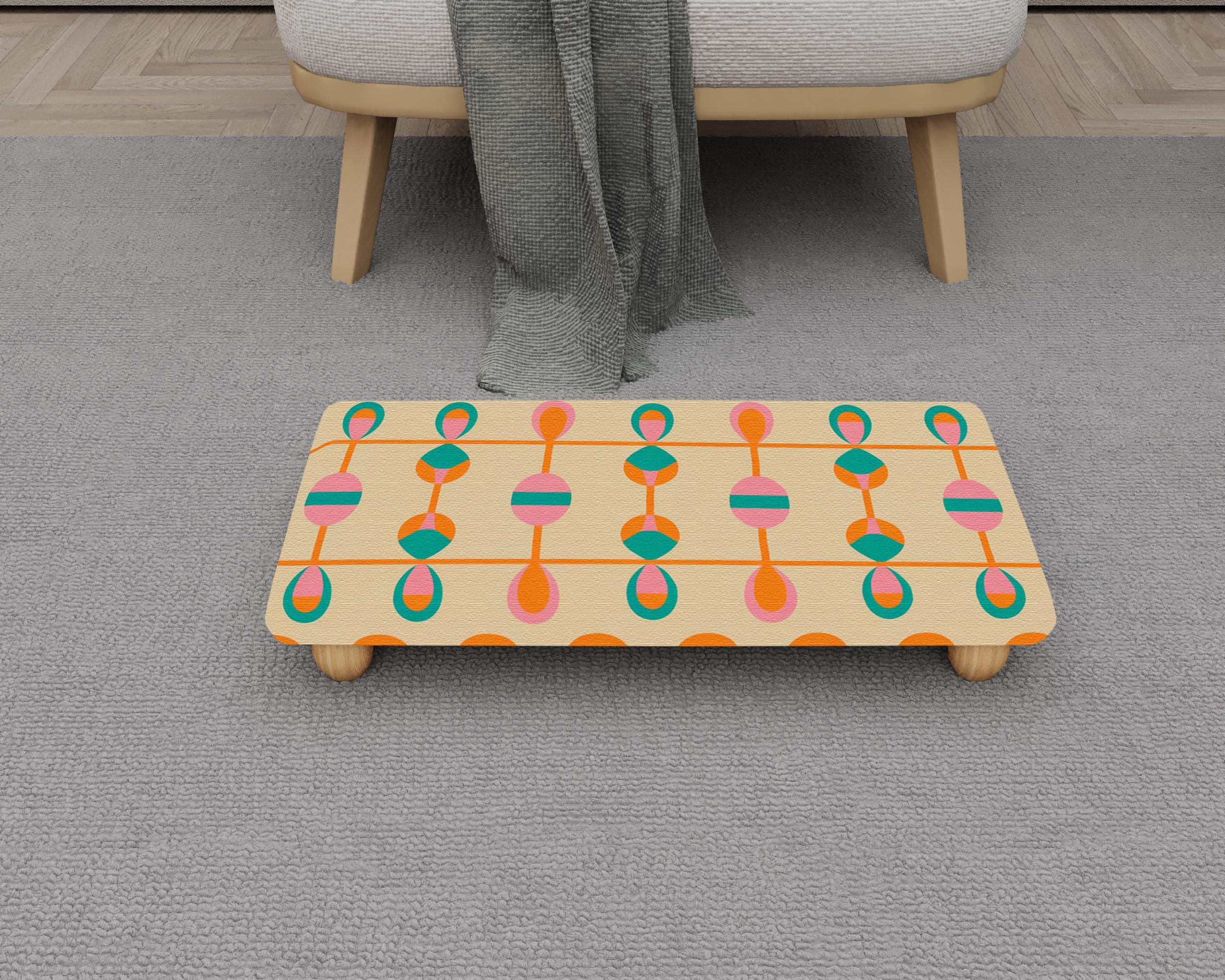 Mid Century Modern Abstract Step Stool | Pastel Retro Home Footrest | H ...