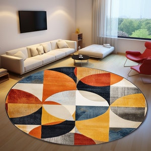Round Rug, Orange Circle Rug, Geometric Non Slip Decor Rug, Circle ...