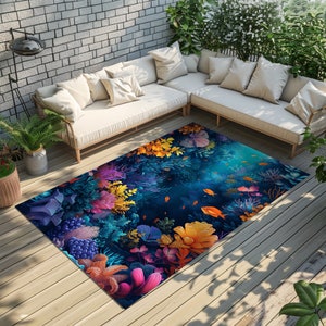 Marine Life Scene Rug, Ocean Wildlife Print, Sea Animals Rug, Versatile ...