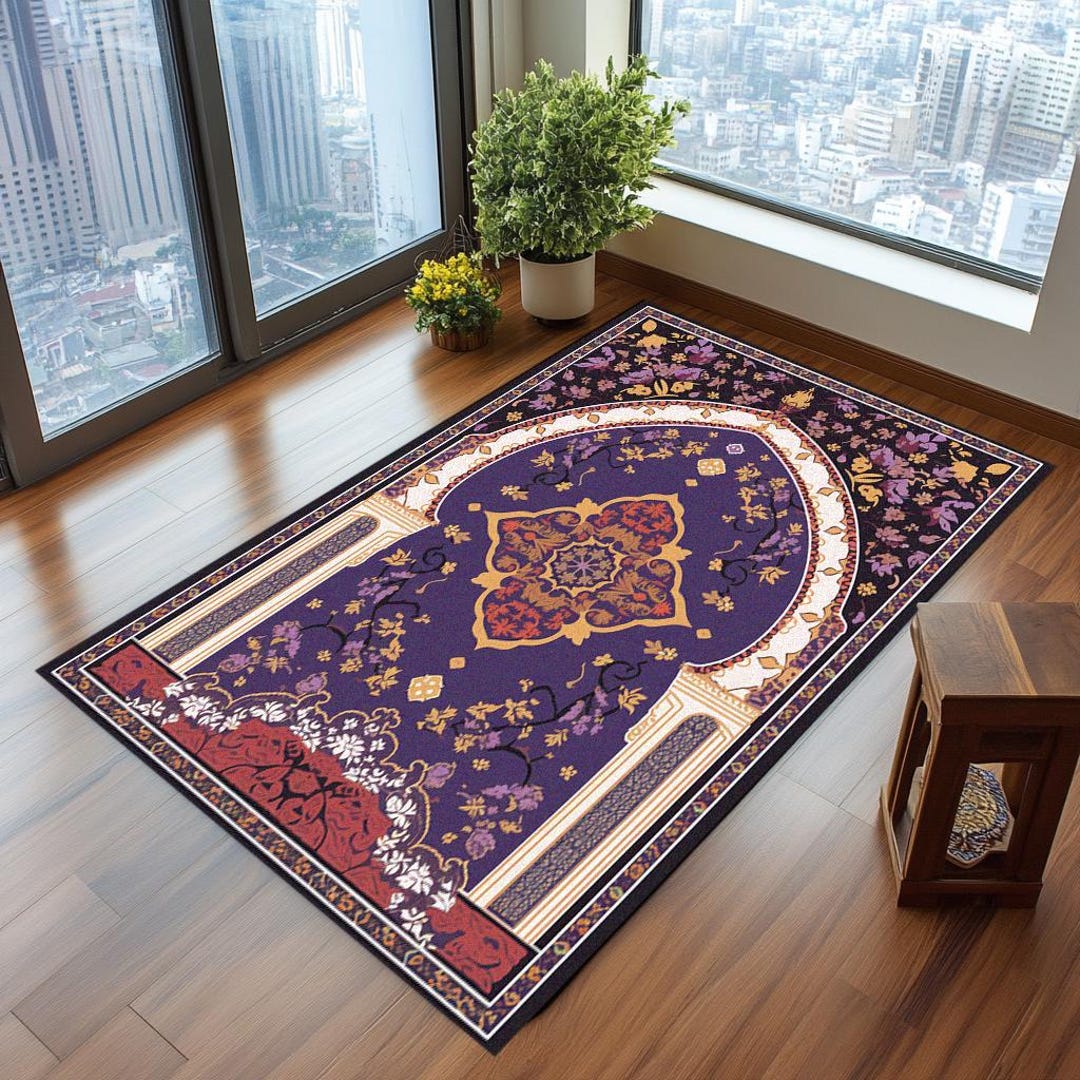 Premium Prayer Rug, Elegant Floral Decor Sajadah, Colorful Prayer Mat ...