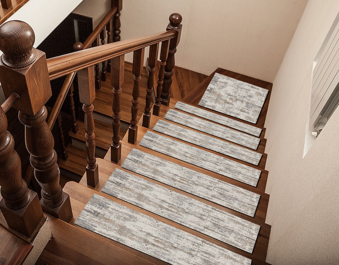 Bullnose Stair Tread, Machine Washable Rug, Farmhouse Runner, Wooden ...