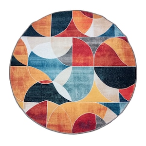 Printed Round Rug, Geometric Rug, Orange Circle Rug, Livingroom ...