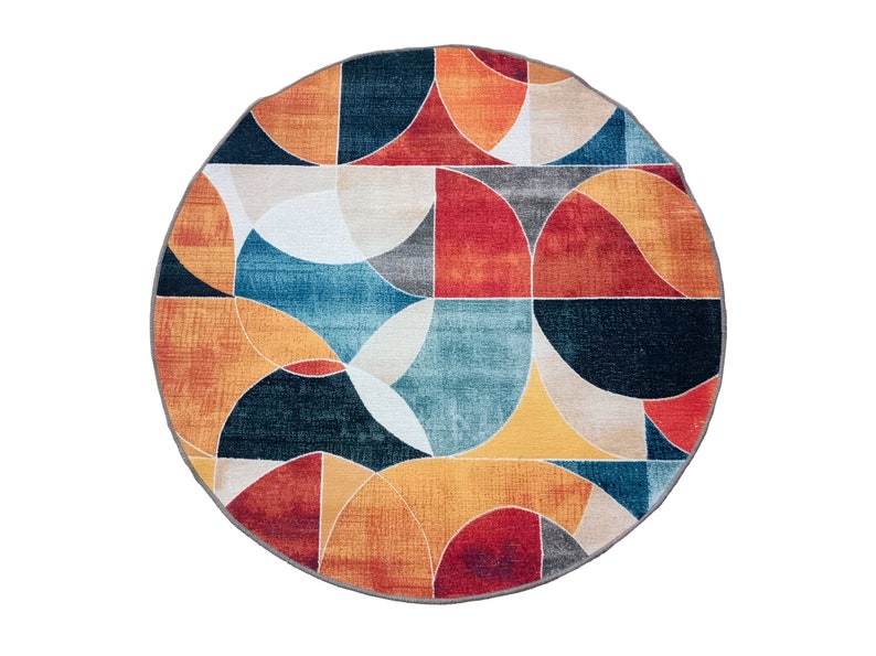 Printed Round Rug, Geometric Rug, Orange Circle Rug, Livingroom ...