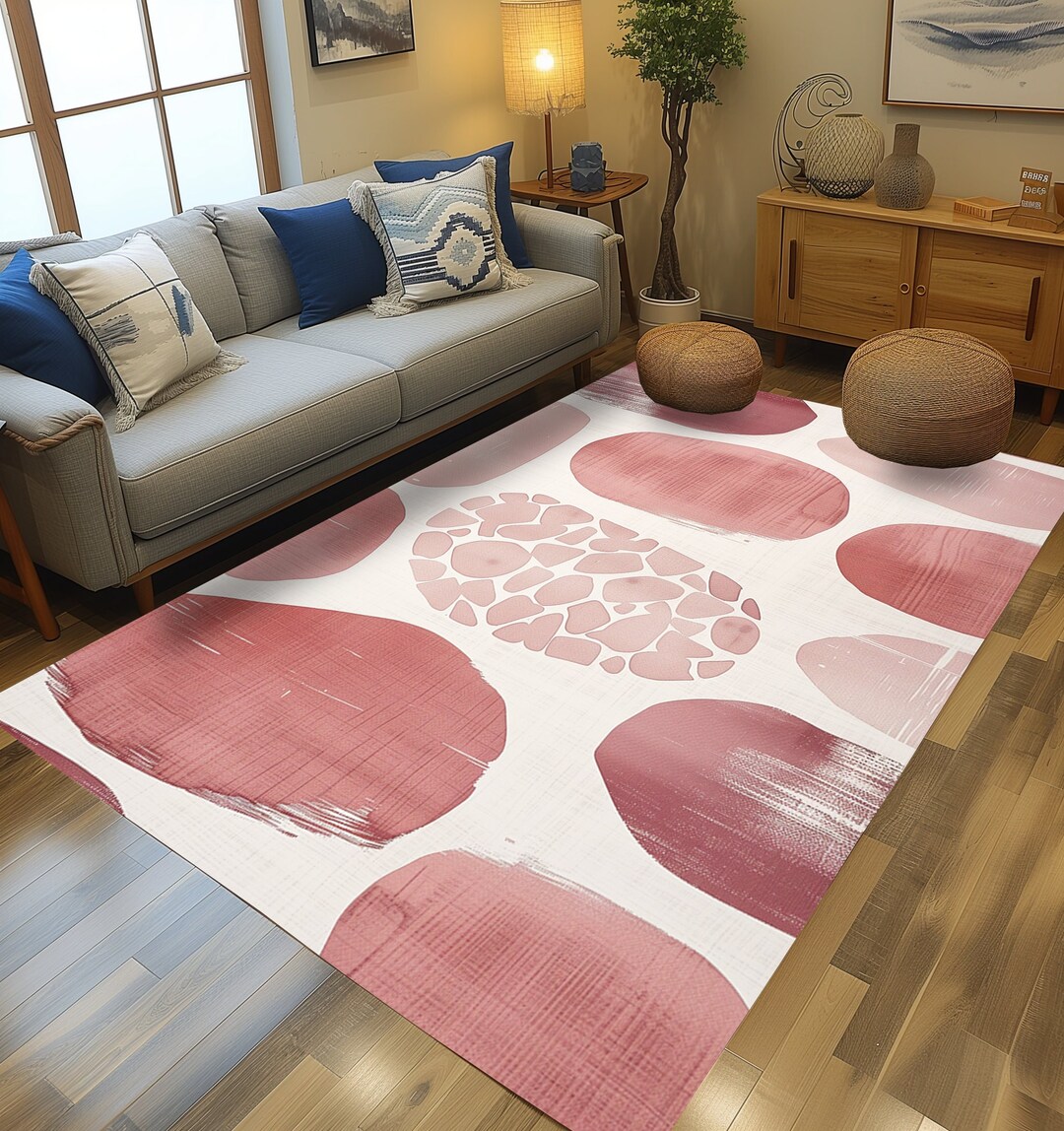 Pink Geometric Rug, Foldable Rug, Floor Runner, Kitchen Rug, Dressing ...
