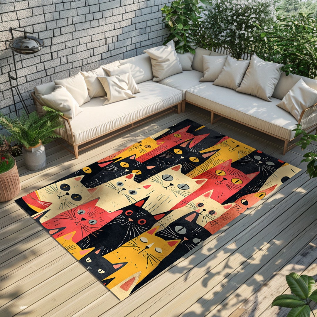 Fun Cat Print Rug, Cheerful Cat Print, Playful Cat Design, Non-slip Rug ...