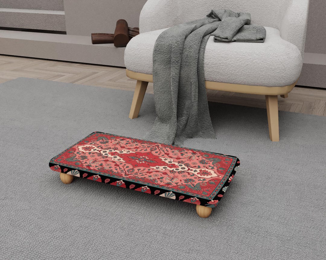 Red Floral Handmade Footstool, Wooden Legs Living Room Accent, H-992 - Etsy