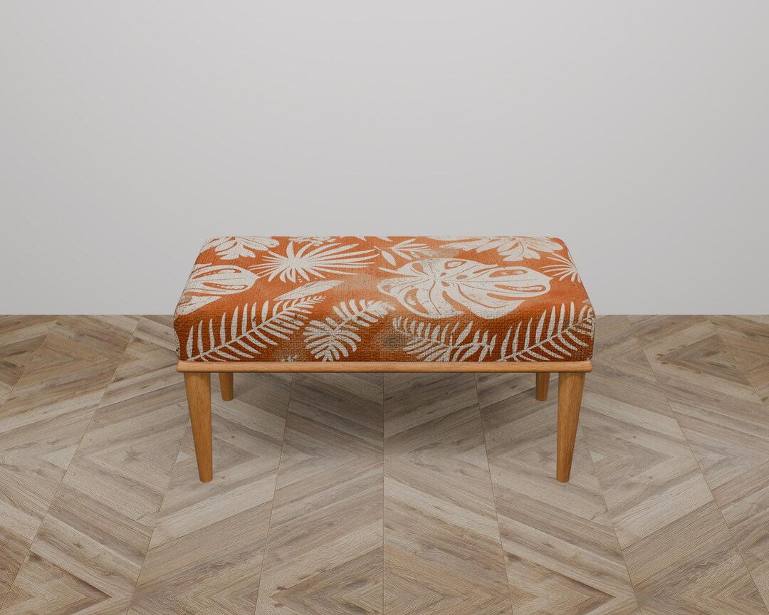 Orange Ottoman Bench, Tropical Print Bench, Narrow Bench, Under Window ...