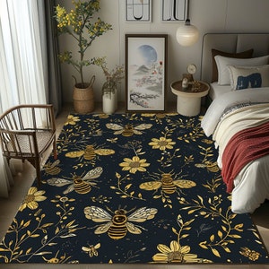Bee Pattern Rug, Outdoor Non-slip Rug, Washable Rug, Honeybee Patterned ...