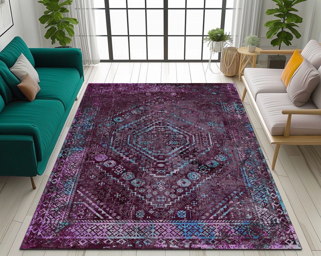 Purple Rug, Traditional Rug, Distressed Rug, Ikat Rug, Farmhouse Rug ...