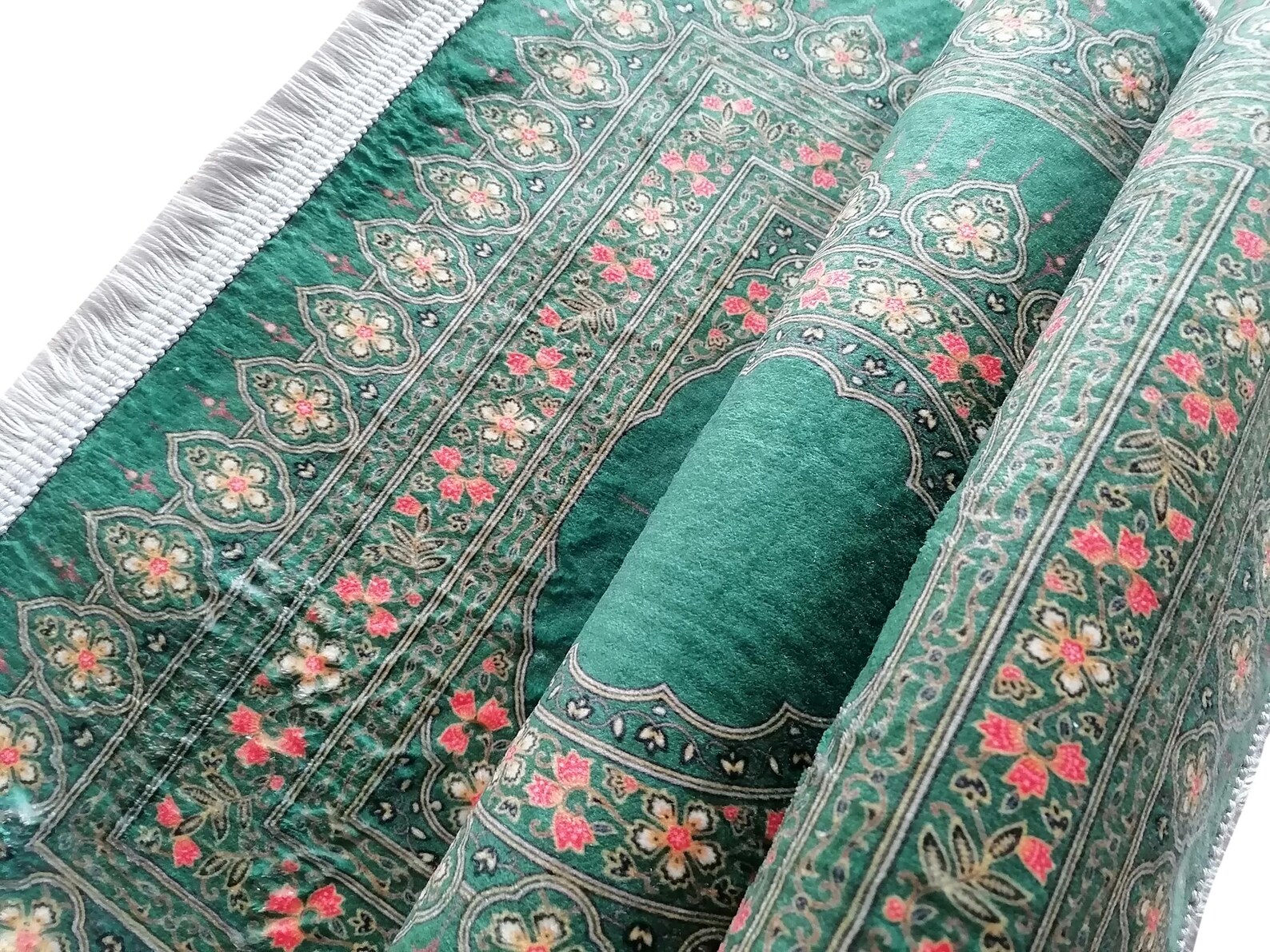 Green Prayer, Luxury Mat, Salah Mat, Kaaba Prayer Rug, Muslim Prayer ...