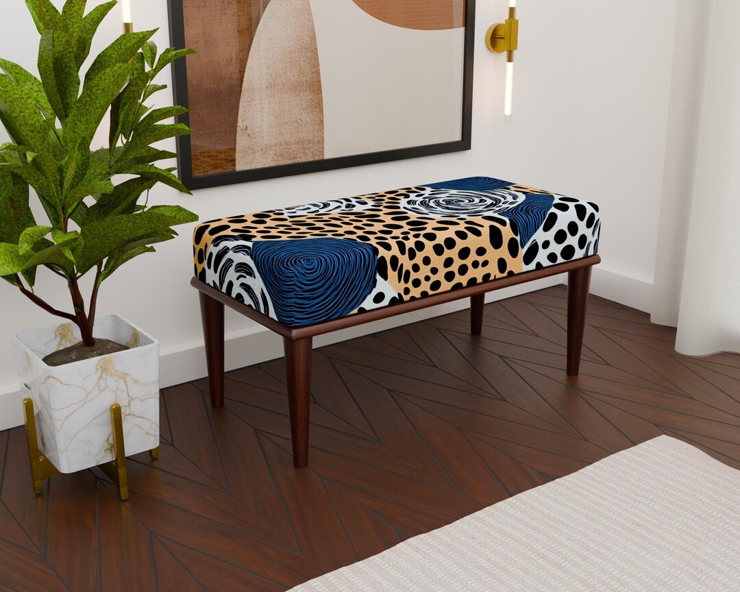 Modern Abstract Bench With Leopard and Swrill Design, Vibrant Color ...