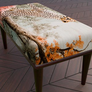 Cheetah Print Upholstered Bench, Eclectic Bench, Entryway Ottoman Bench ...