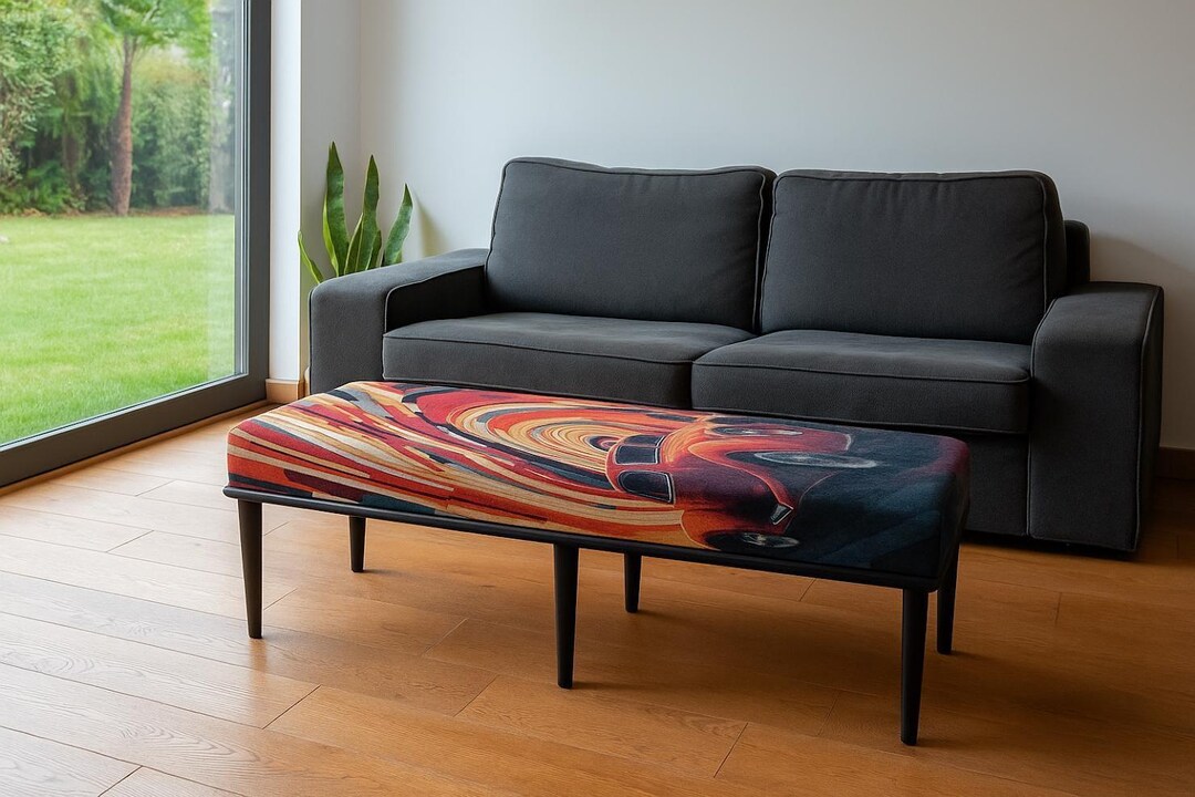 Colorful Designer Bench, Classic Auto Upholstered Bench, Custom Car ...
