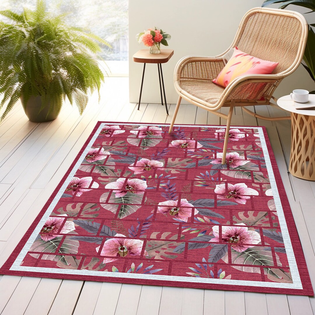 Leaf Pattern Rug, Plant Lover Rug, Living Room Carpet, Bedroom Carpet ...