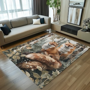 Animal Printed Rug, Vibrant Rug, Fox Patterned Rug, Nature Inspired Rug ...