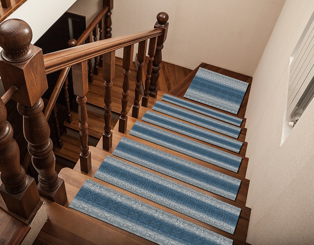 Navy Blue Stair Rug, Wooden Step Rug, Machine Clean Rug, Entryway Rug ...