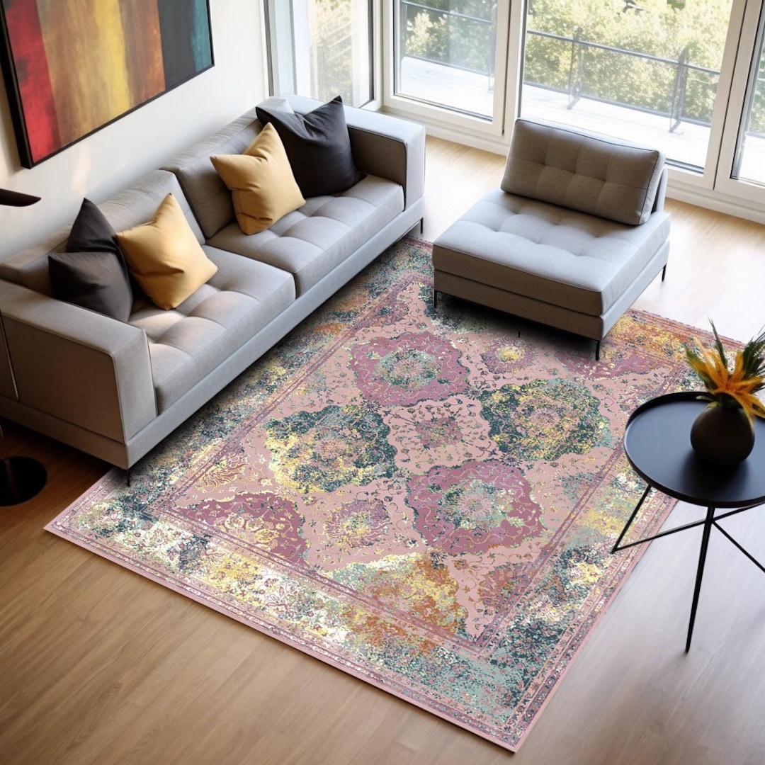 Blush Pink Rug, Rug With Gold, Bedroom Rug, Porch Rug, Kids Room Rug ...