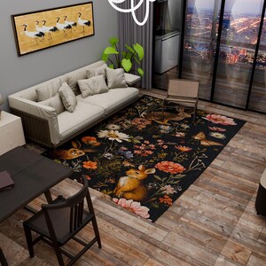 Nature Inspired Rabbit Rug, Patterned Rug, Bunny and Bloom Rug, Non ...