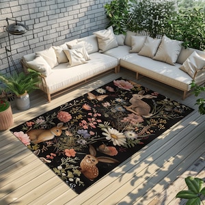 Nature Inspired Rabbit Rug, Patterned Rug, Bunny and Bloom Rug, Non ...