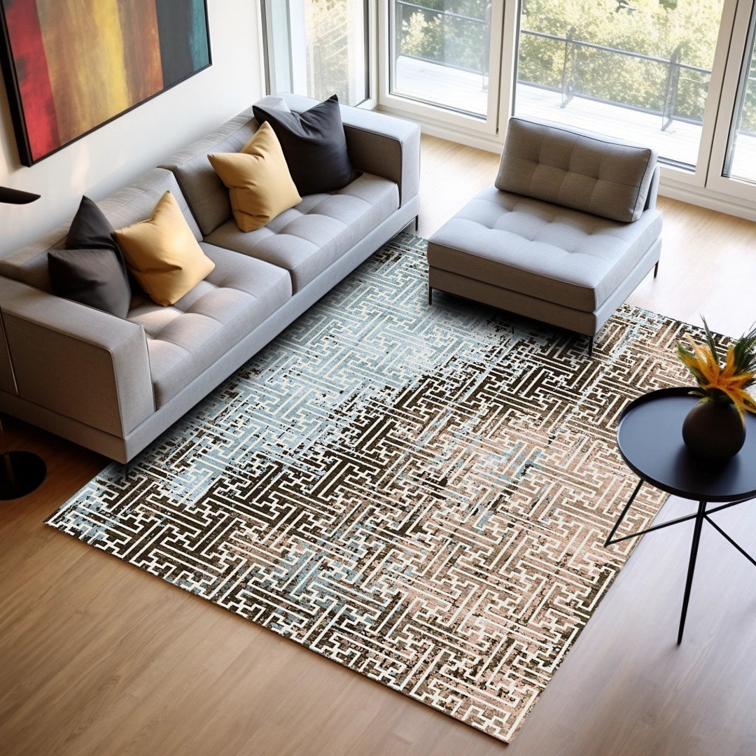 Geometric Rug, Greek Key Rug, Non Slip Pastel Color, Sitting Room Rug ...