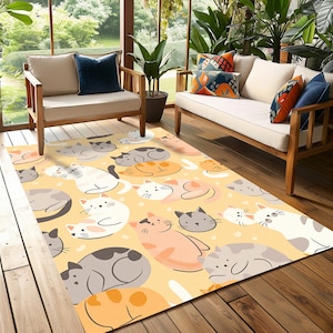 Cute Cate Pattern Rug, Bohemian Rug, Cat Design Rug, Cat Area Rug, Home ...