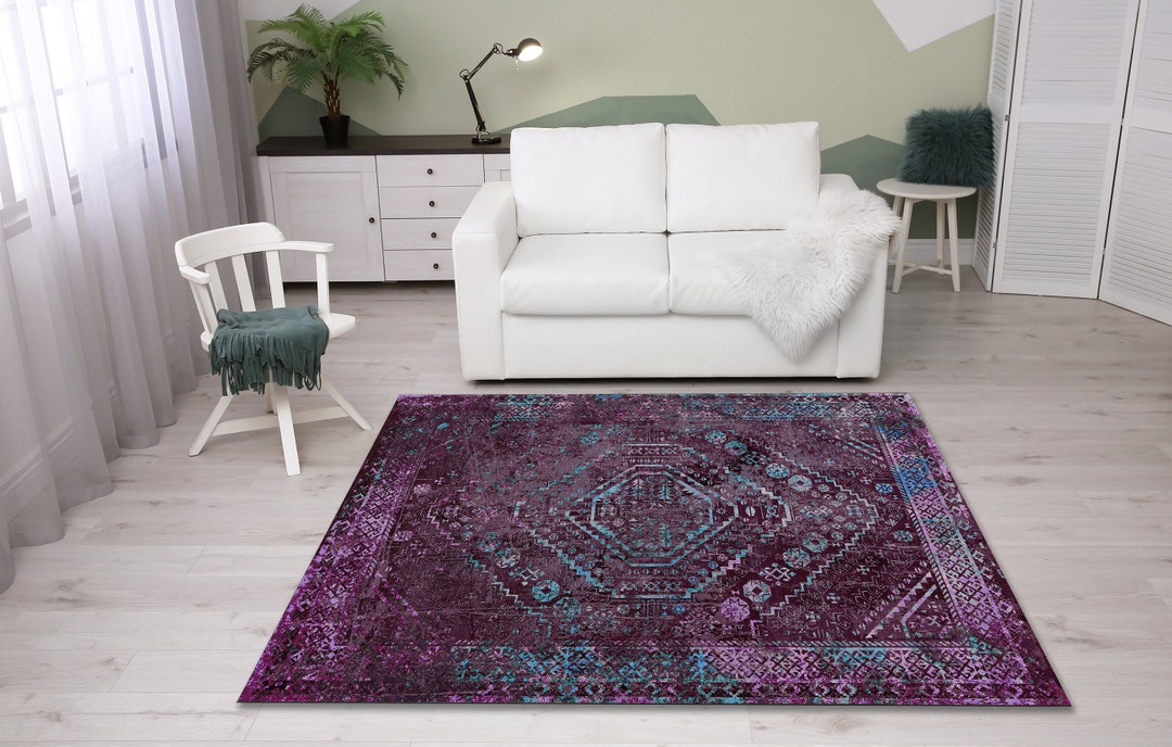 Purple Rug, Traditional Rug, Distressed Rug, Ikat Rug, Farmhouse Rug ...